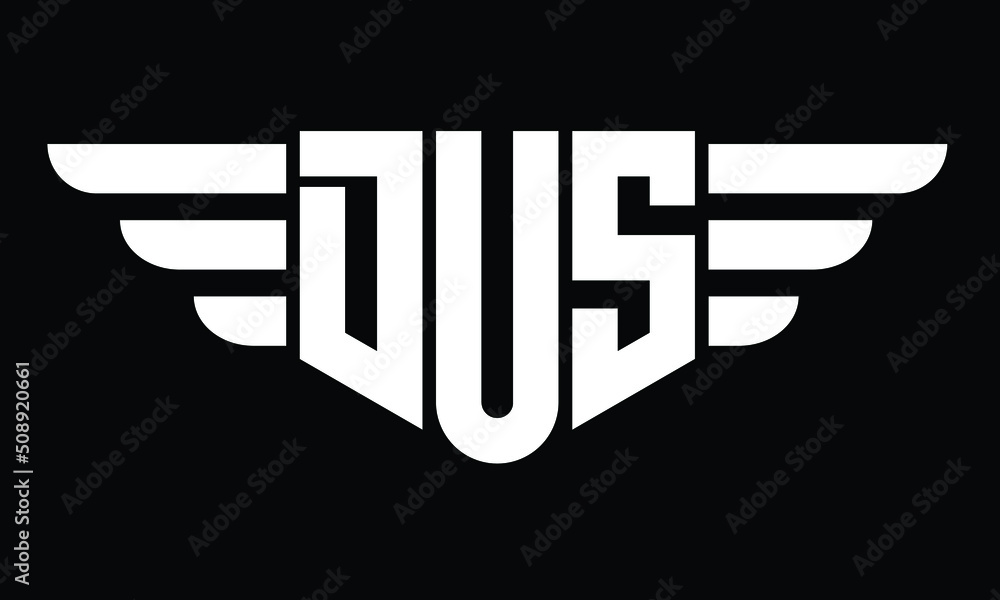 DUS three letter logo, creative wings shape logo design vector template ...
