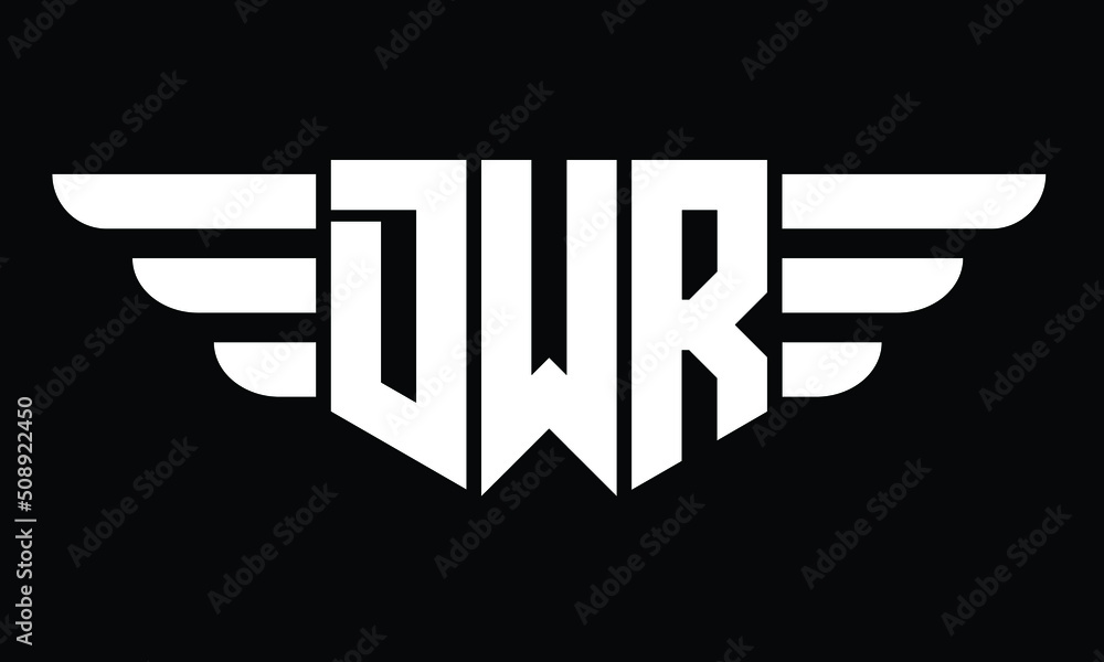 DWR three letter logo, creative wings shape logo design vector template ...