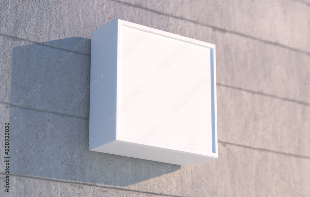 Square wall sign board mockup mounted on a business facade. Outdoor ...