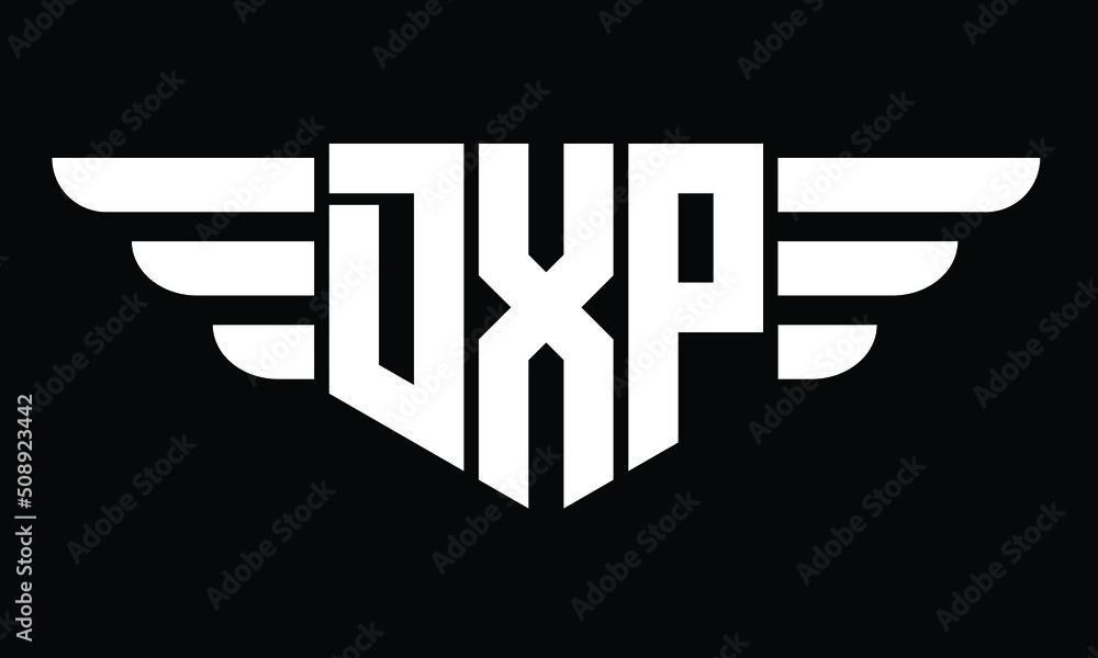 DXP three letter logo, creative wings shape logo design vector template ...