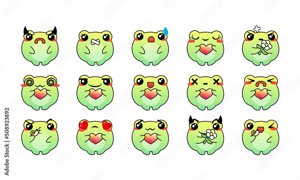 Various Cartoon Toads Set. Doodle faces, eyes and mouth. Caricature ...