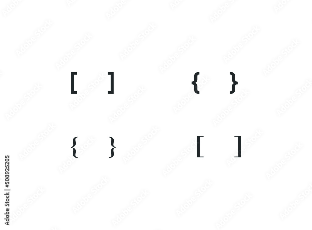 Various curly brackets flat icon set. Modern and vintage brace lines ...