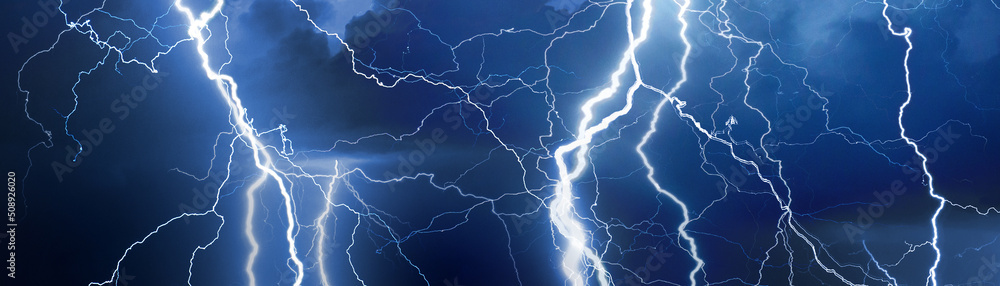 Fork lightning striking down during summer storm Stock Photo | Adobe Stock