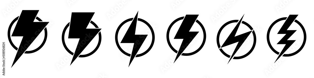 Lightning bolt icons set on isolated background. Lightning icons symbol ...