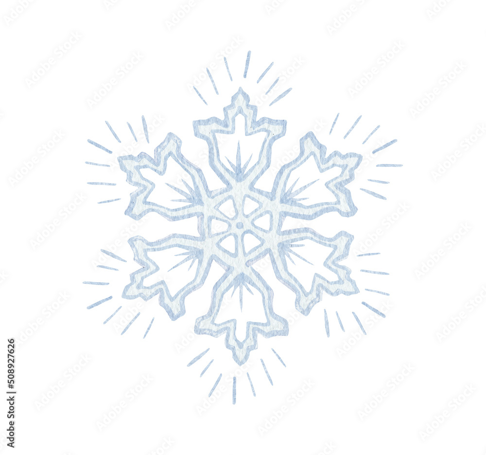 watercolor snowflake illustration. Holiday traditional decoration, sign ...