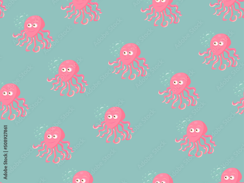Seamless pattern octopus texture blue, Sea creature vector illustration ...