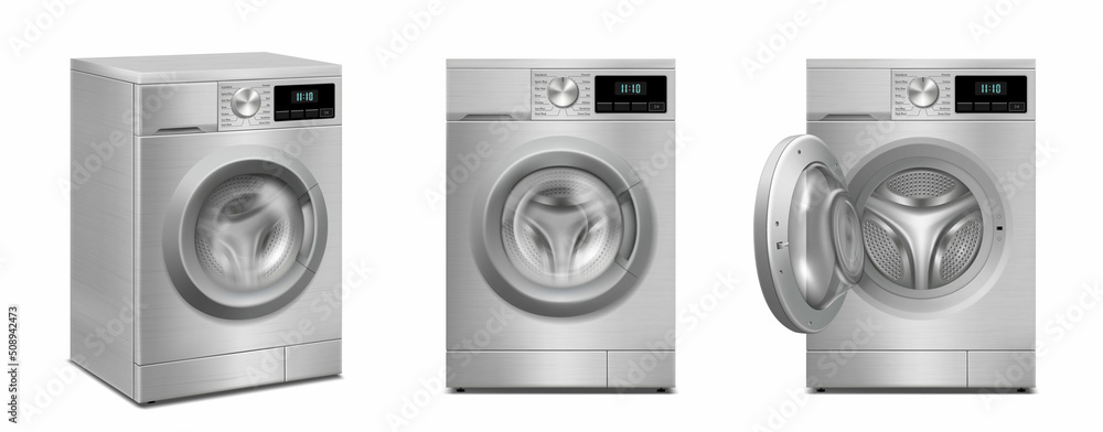 Set of Washing machines isolated on white background. Front view and ...