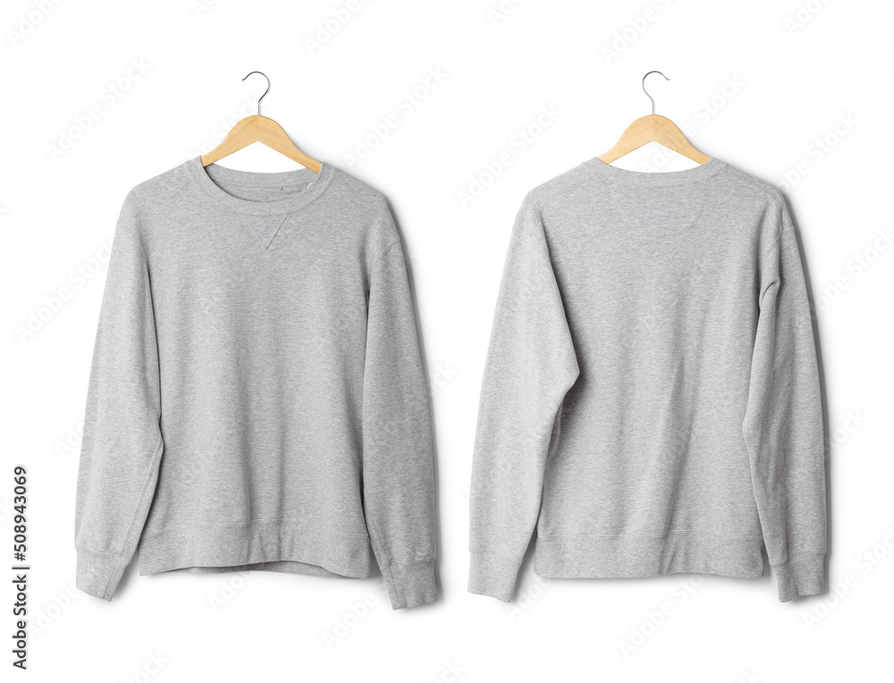 Realistic sweater mockup hanging front and back view isolated on white ...