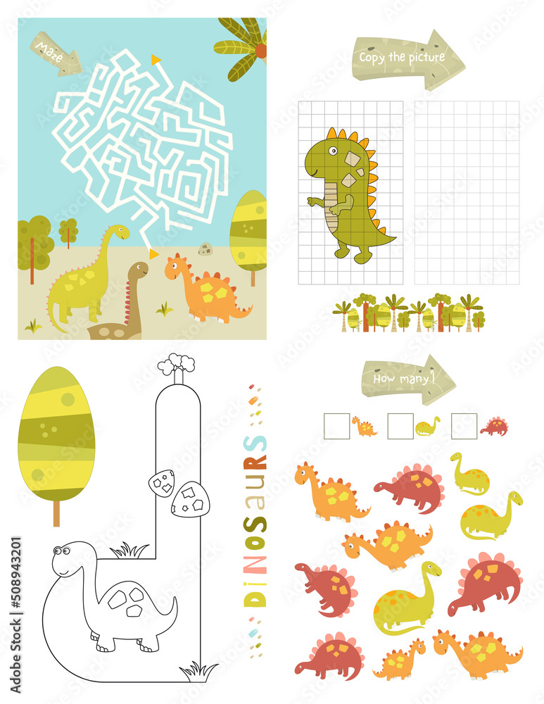 Dinosaurs Activity Pages for Kids. Printable Activity Sheet with Dino ...