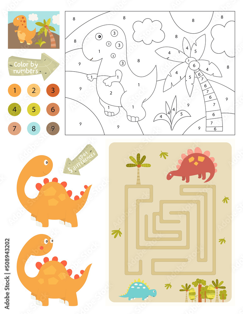 Dinosaurs Activity Pages for Kids. Printable Activity Sheet with Dino ...
