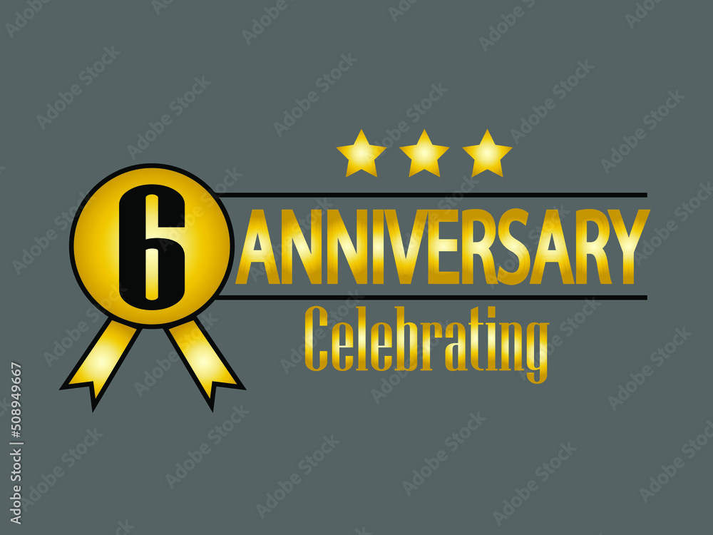 Vetor de 6 years anniversary in gold Emblem. Anniversary icon or label ...