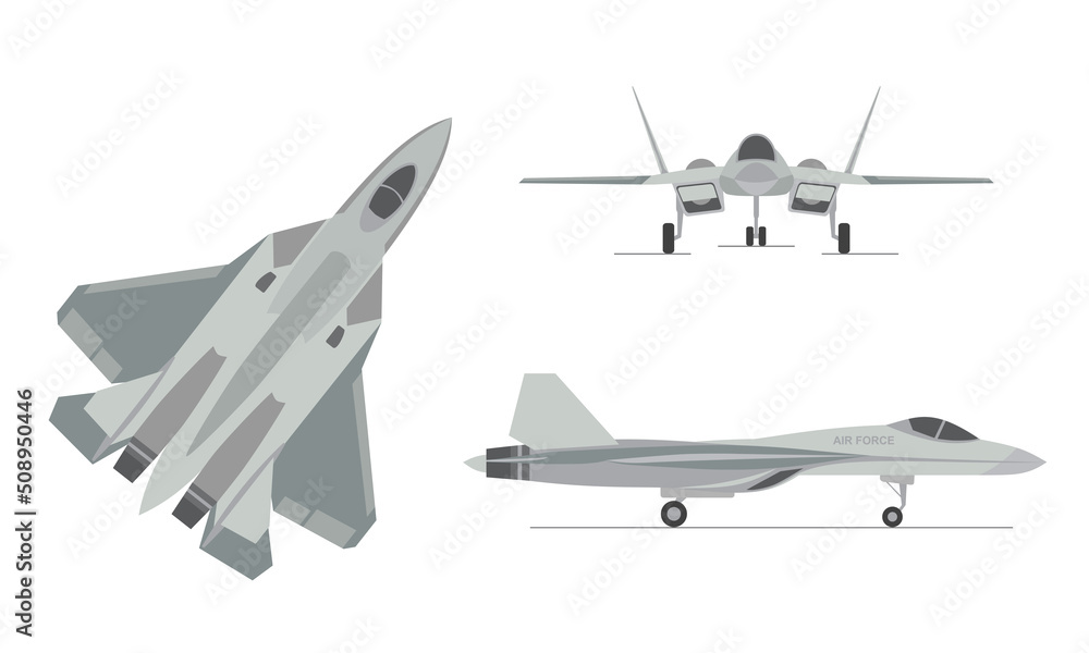 War plane. Strategic Fighter. Isolated on white background. Top, side ...