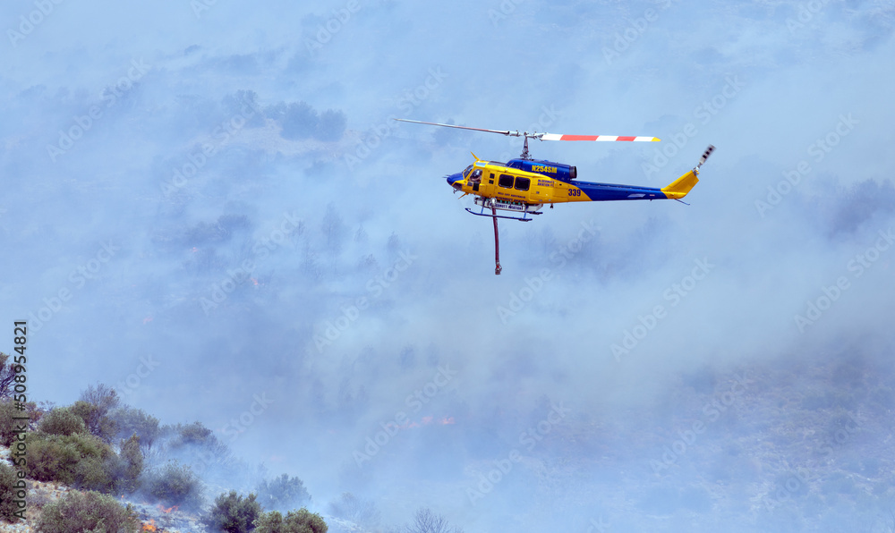 Athens, Greece, June 4, 2022: A firefighting McDermott Aviation Bell ...