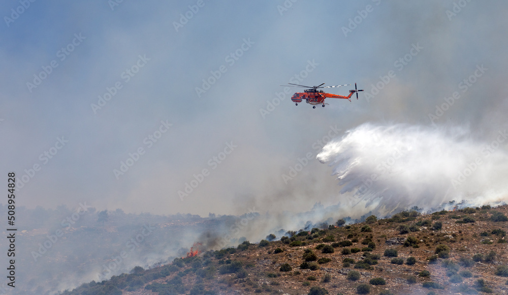 Athens, Greece, June 4, 2022: A firefighting Erickson S-64 Aircrane ...