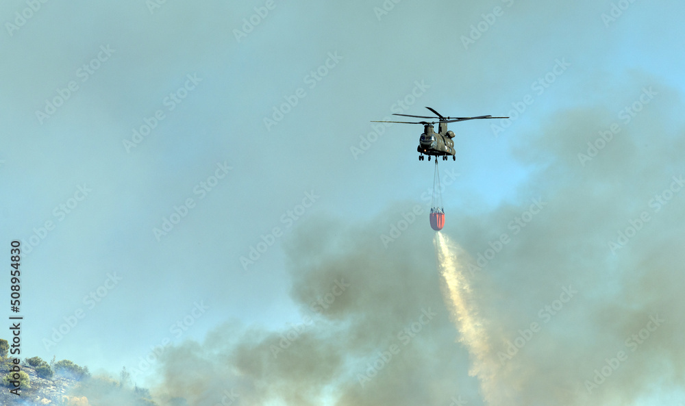 Athens, Greece, June 4, 2022: A firefighting Boeing CH-47D Chinook ...