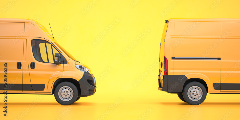 Yellow van on yellow background. Express delivery fleet concept. Stock ...