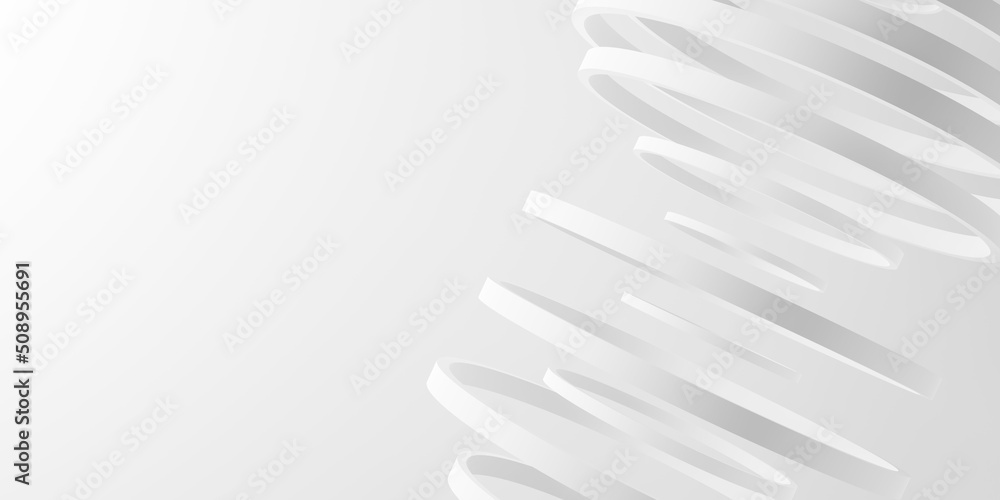 Stack of floating white rings over white background, minimal modern ...