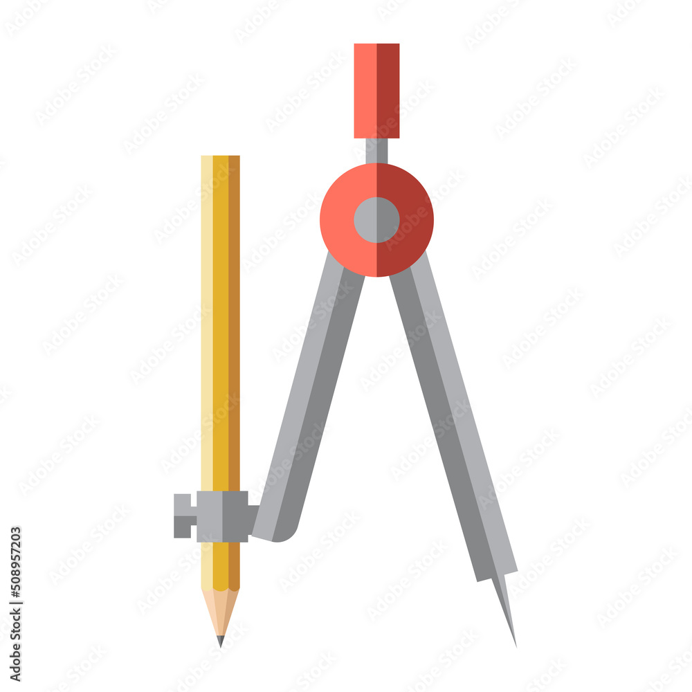 Cartoon pencil compass vector isolated object illustration Stock Vector ...