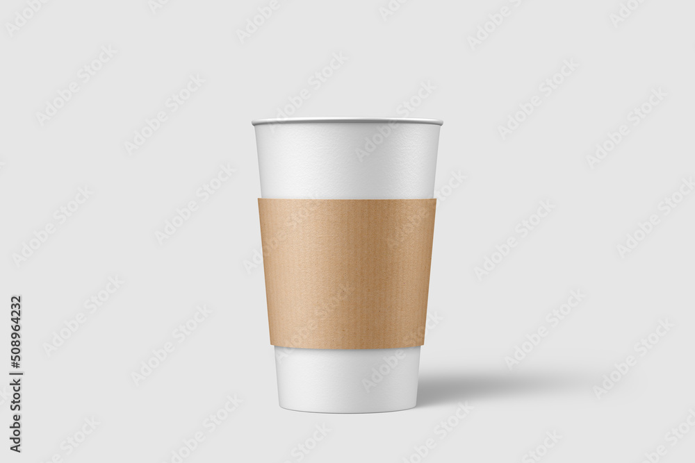 Paper coffee cup with sleeve mockup template, isolated on light grey ...
