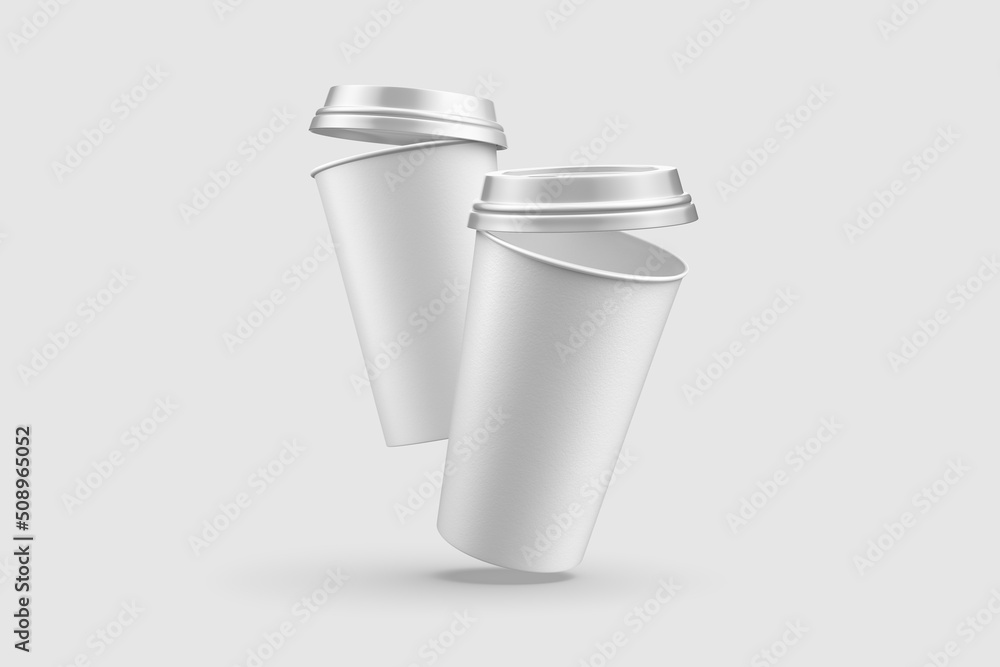 Two paper coffee cup with plastic cap mockup template, isolated on ...