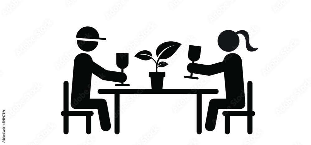 Cartoon stickman, stick figure love couple having a toast and romantic ...