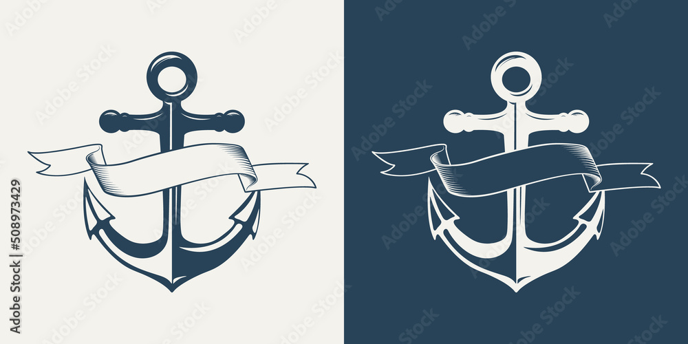 Vector Hand drawn Anchors with Ribbons Set Isolated. Design Template ...