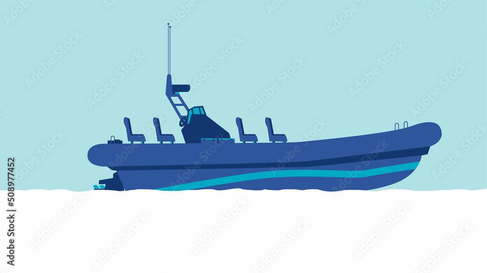 flat cartoon side view of Rigid inflatable boat ship Stock Vector ...