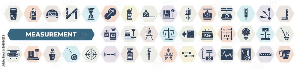 set of 40 filled measurement icons. glyph icons such as cup of water ...
