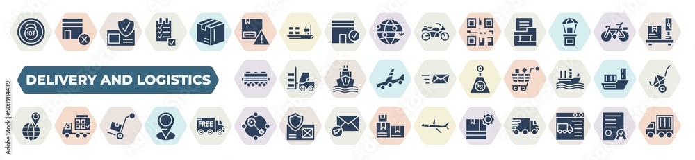 set of 40 filled delivery and logistics icons. glyph icons such as ...