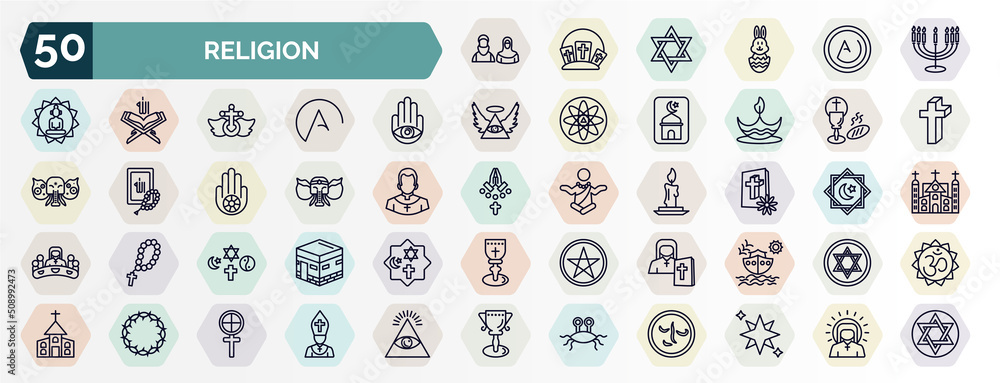 set of religion web icons in outline style. thin line icons such as ...