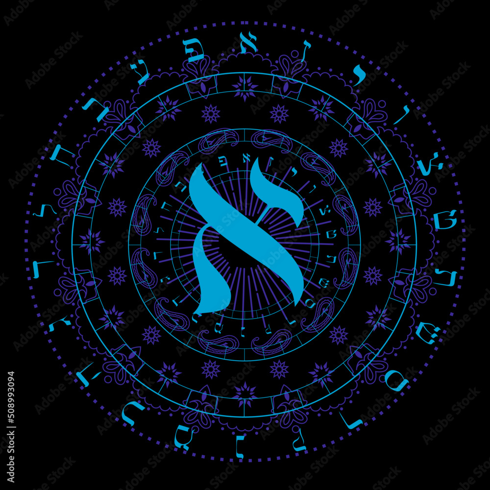 Vector illustration of the Hebrew alphabet in circular design. Hebrew ...