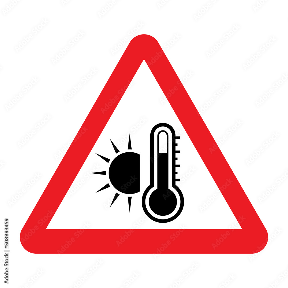 High temperature warning sign. Vector illustration of red triangle sign ...