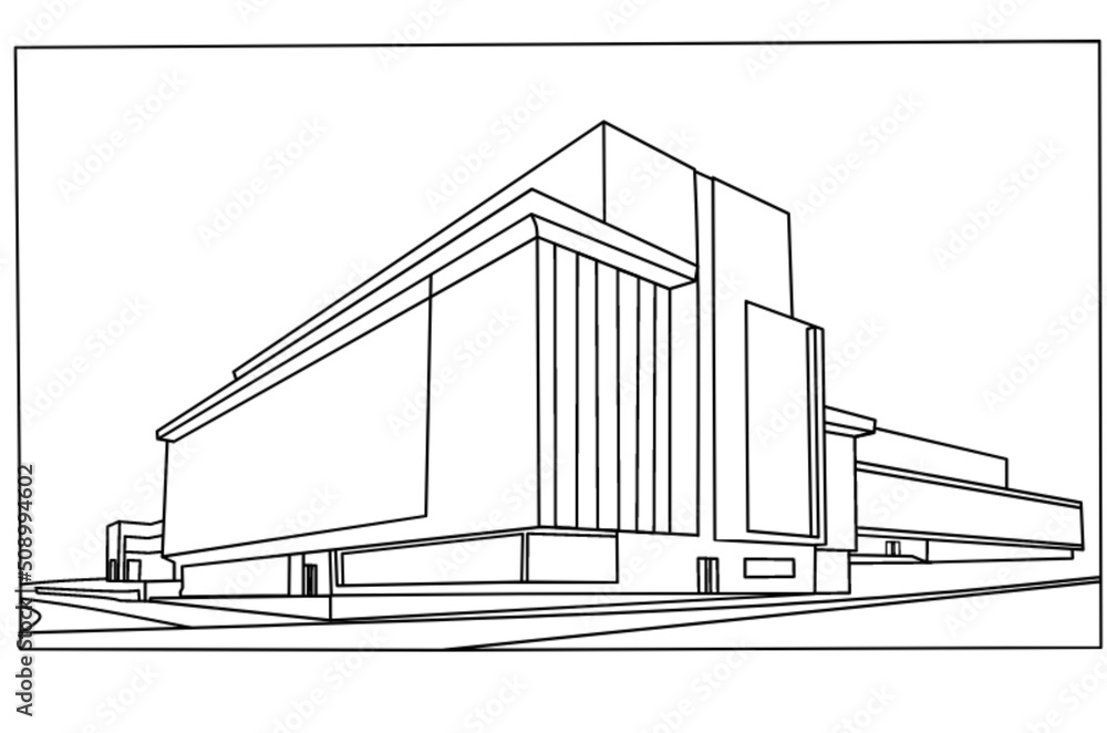 Research laboratory building line art drawing Stock Illustration ...