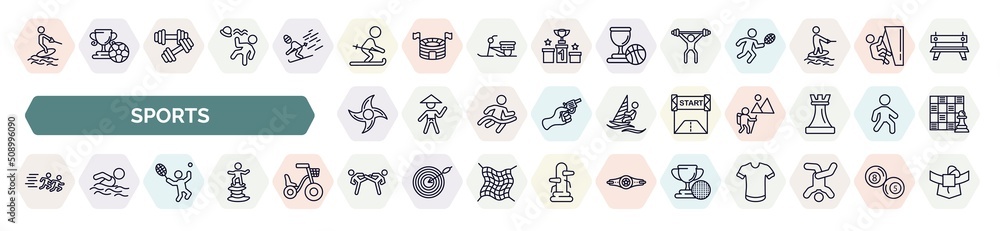 set of sports icons in outline style. thin line icons such as water ski ...