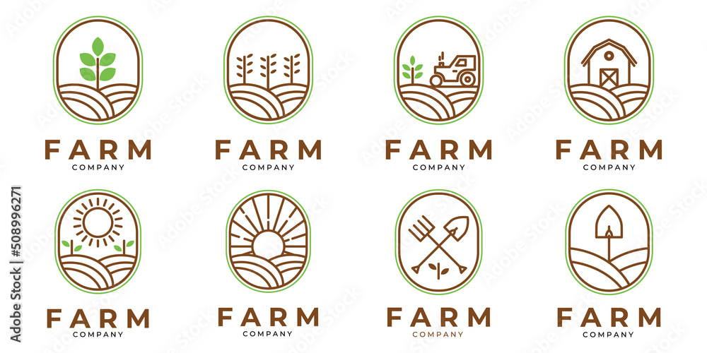 set of farm badge logo line art vector illustration design Stock Vector ...