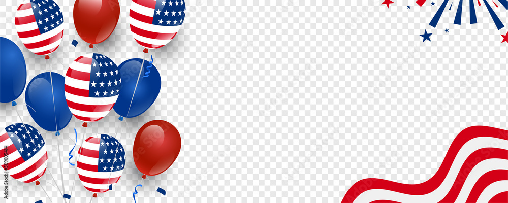 United States of America transparent banner background with floating ...