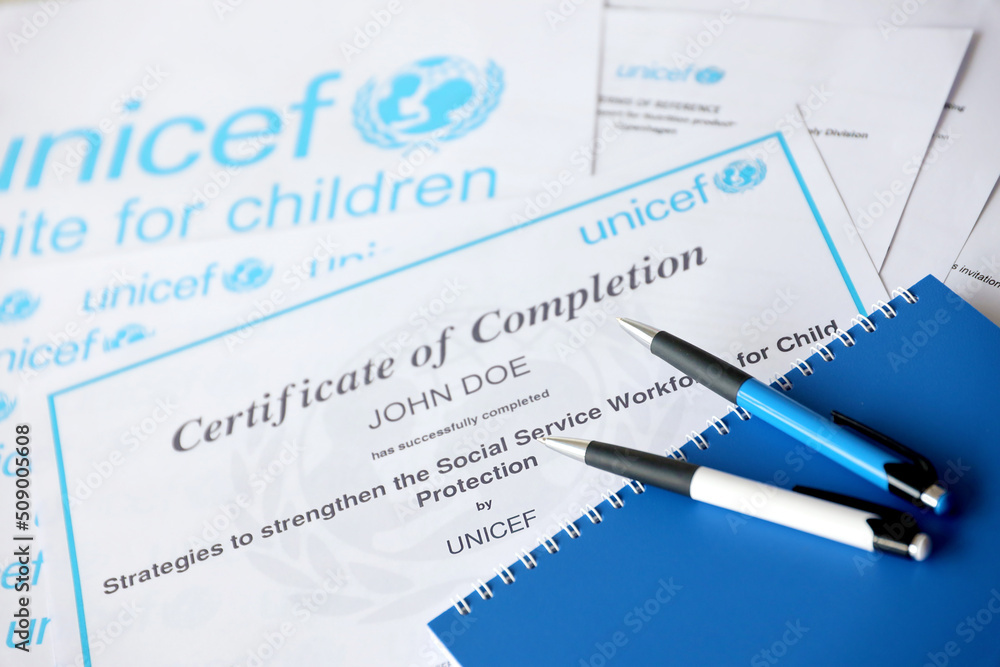 TERNOPIL, UKRAINE - MAY 2, 2022: Volunteer certificate of completion ...