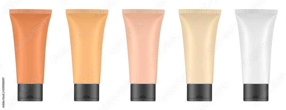 Set of nude beige tubes. 3d mockup. Shades of natural beige color ...