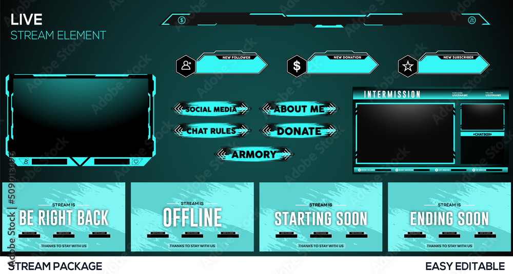 Live stream facecam, overlay, alert, panal, screen full Package Design ...