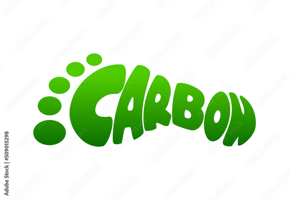 Carbon footprint typographic design. Green letters in a shape of a foot ...