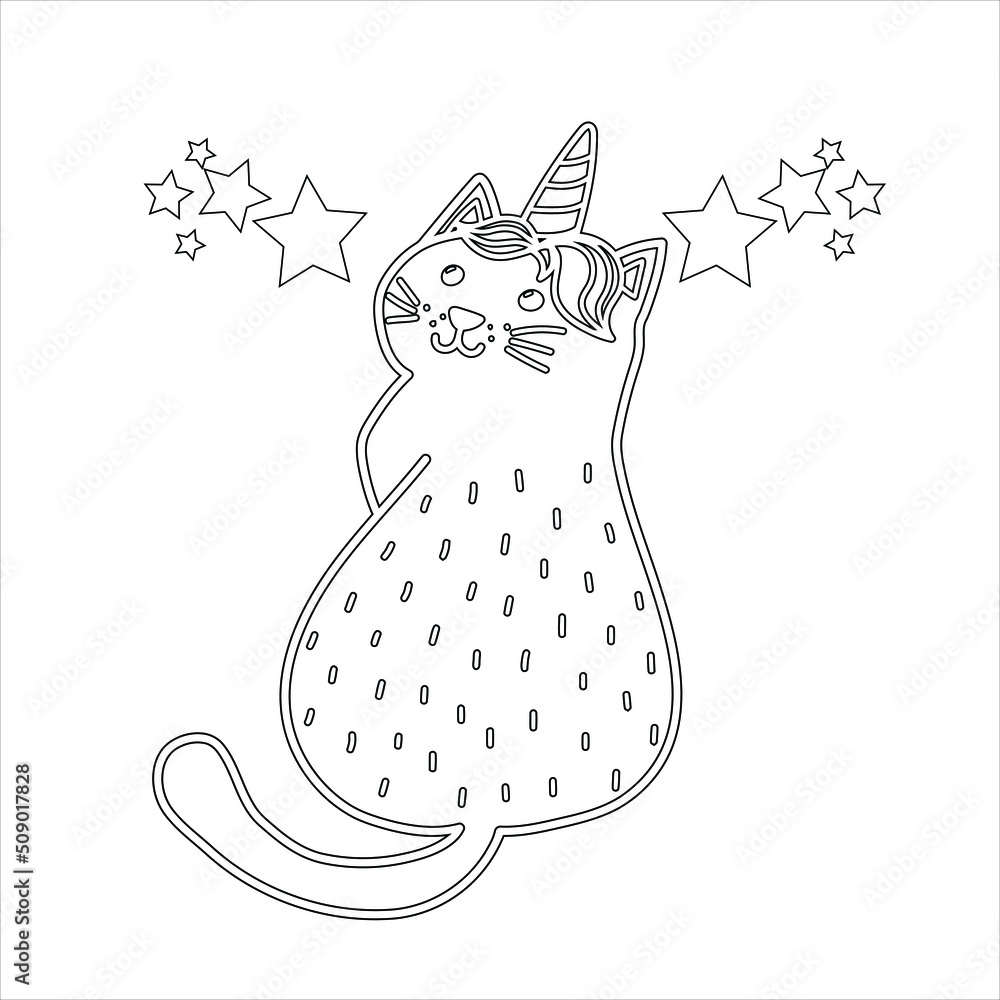 Caticorn Coloring page for kids Cute Cartoon Animal , kawaii , cute cat ...