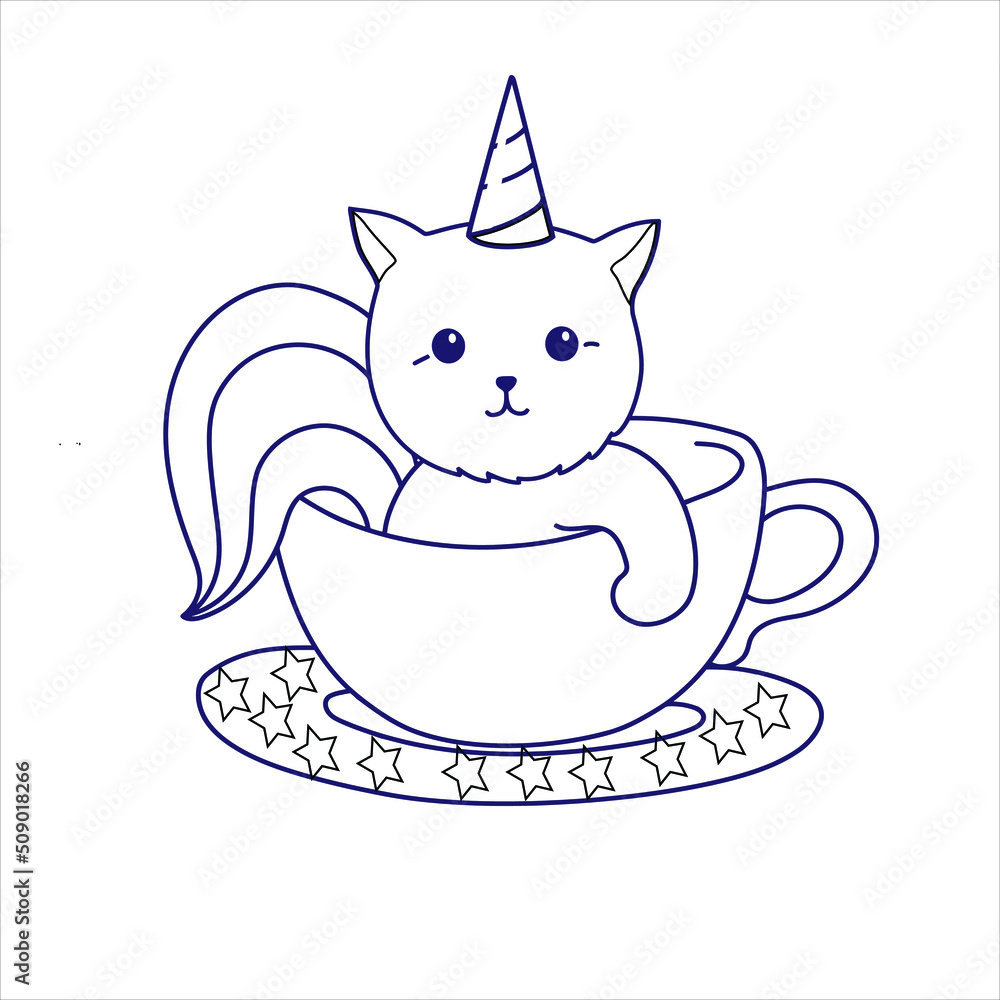 Caticorn Coloring page for kids Cute Cartoon Animal , kawaii , cute cat ...