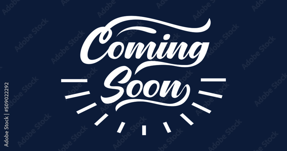 Coming soon text hand lettering with smooth lines in white color on ...