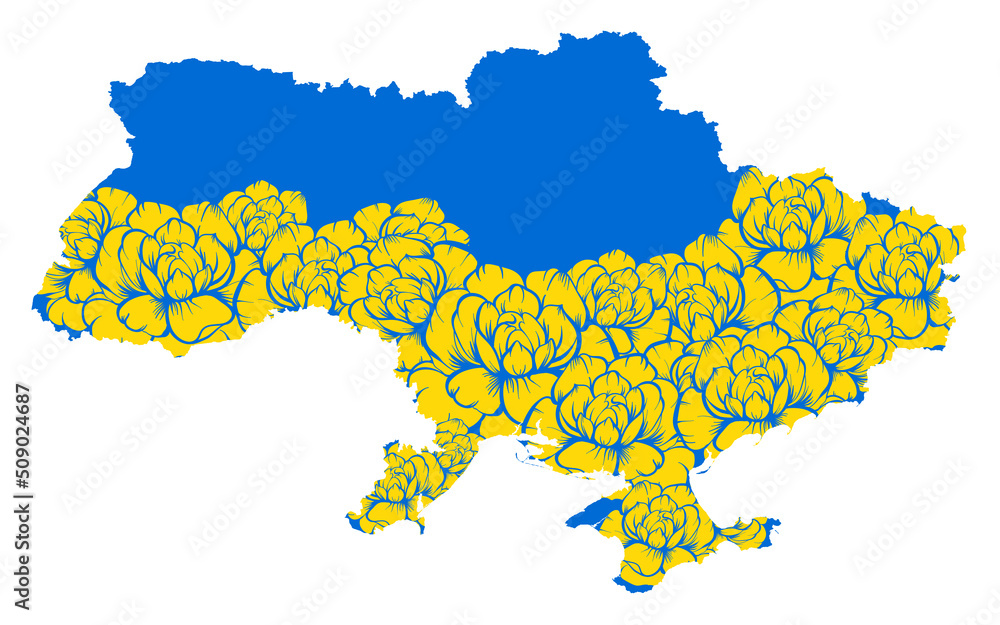 Ukraine Map with yellow flowers. Map of Ukraine from flowers in ...
