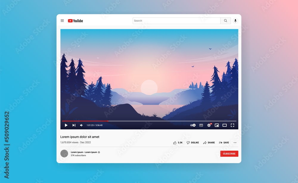 YouTube video frame window with nature movie mockup TRONDHEIM, NORWAY ...