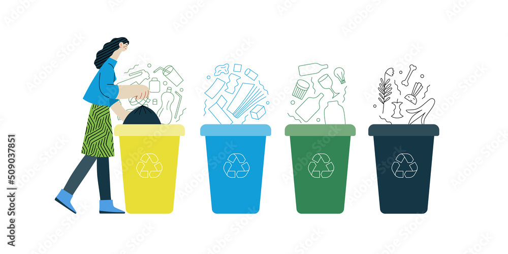Ecology - Waste sorting -Modern flat vector concept illustration of a ...
