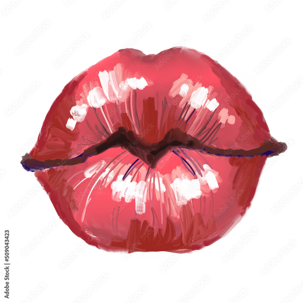 Sexy Juicy Woman Lips With Glossy Lipstick Open Mouth With Beautiful Teeth Talking Laughing