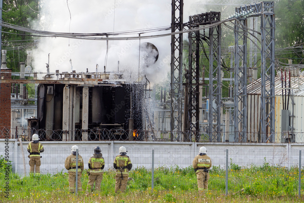 Fire on electrical substation Stock Photo | Adobe Stock