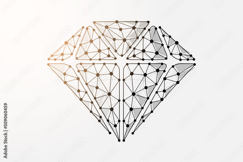Diamond 3d low poly symbol with connected dots. Brilliant, gem, luxury ...