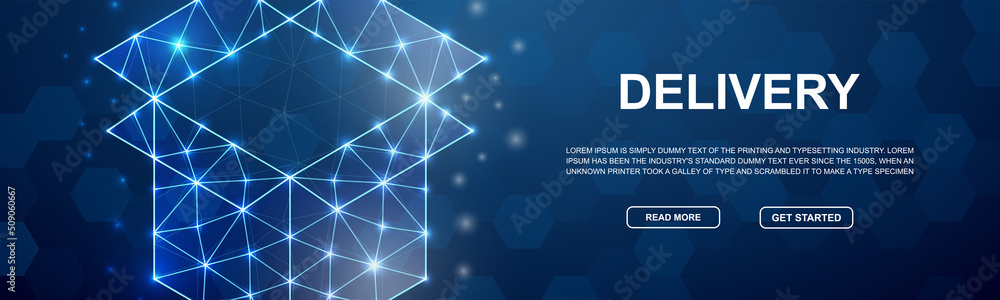 Open box 3d low poly symbol for head promotion banner. Delivery design ...